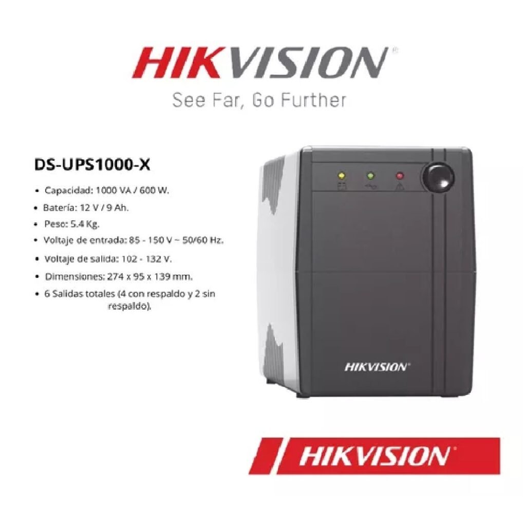 UPS HIKVISION DS-UPS1000-X 1000VA 600W/ 6 TOMAS /120V/BAT 12V-9AH ...
