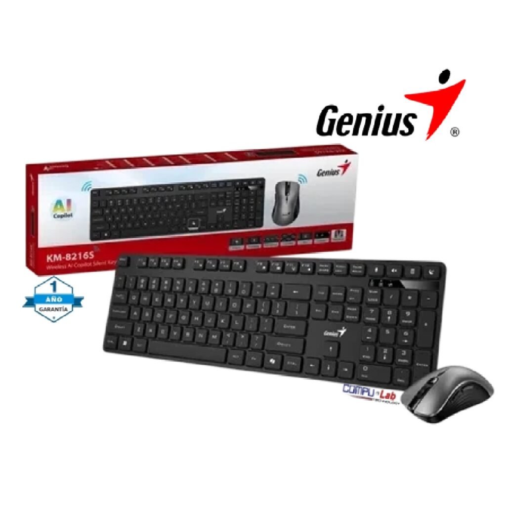 TECLADO+MOUSE GENIUS KM-8216S WIRELESS AI COPILOT SILENCE 2.4 GHZ ...